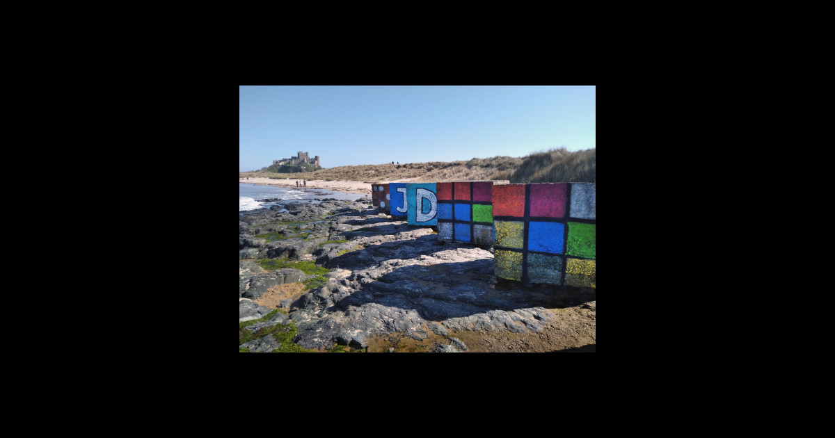 WW2 beach defences painted as dice, Rubic Cubes etc - Bamburgh ...