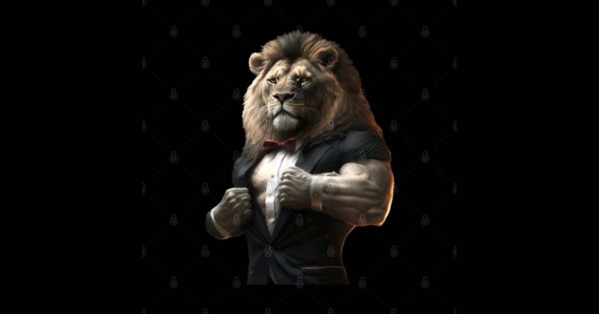 Muscular Lion in Tuxedo Flexing Biceps - Lion - Sticker | TeePublic