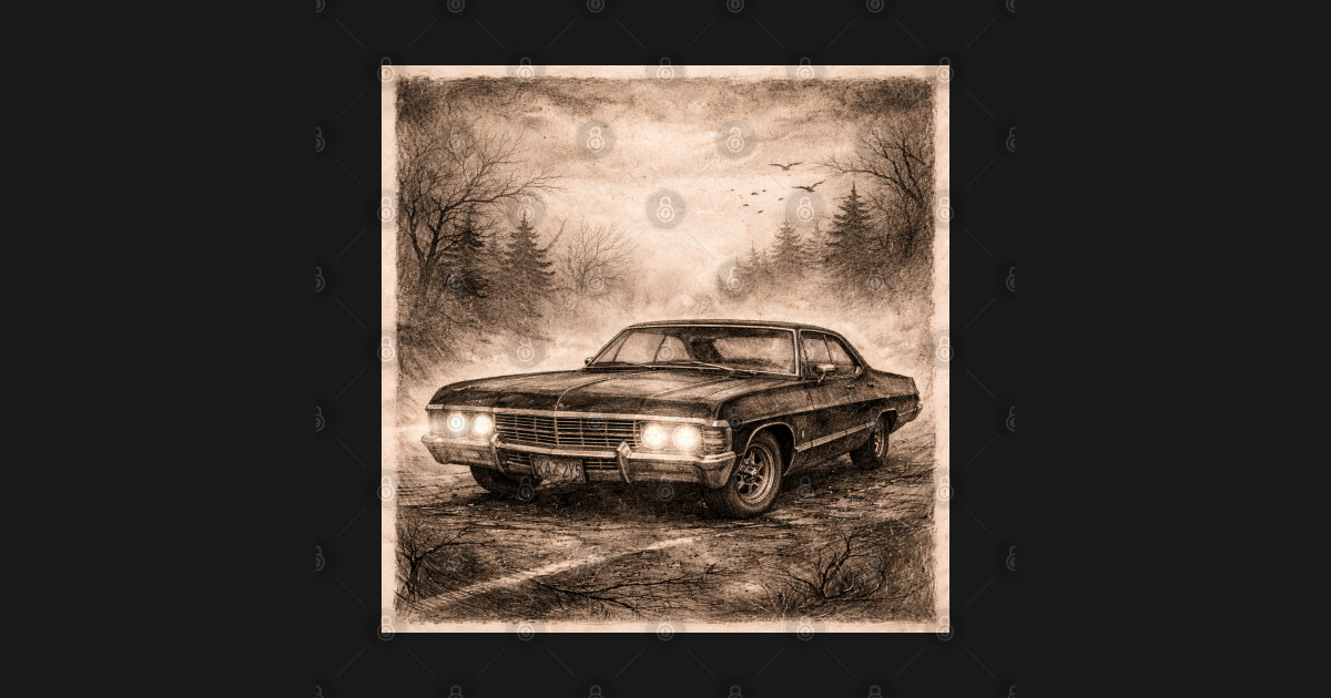 IMPALA DRAWING - Supernatural - T-Shirt | TeePublic