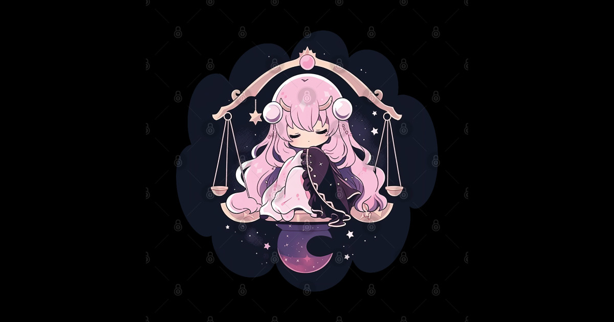 Adorable Anime Chibi Libra Zodiac Sleeping Little Astro Girl - Libra ...