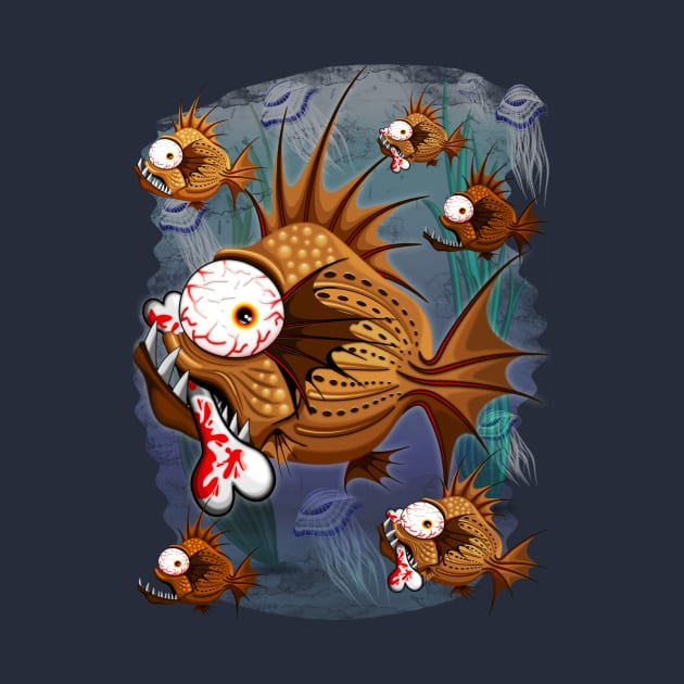 Psycho Fish Piranha with Bone - Piranha Attack - Pin | TeePublic