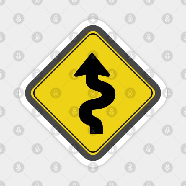 Caution Road Sign Swervy Arrow - Caution - Magnet | TeePublic