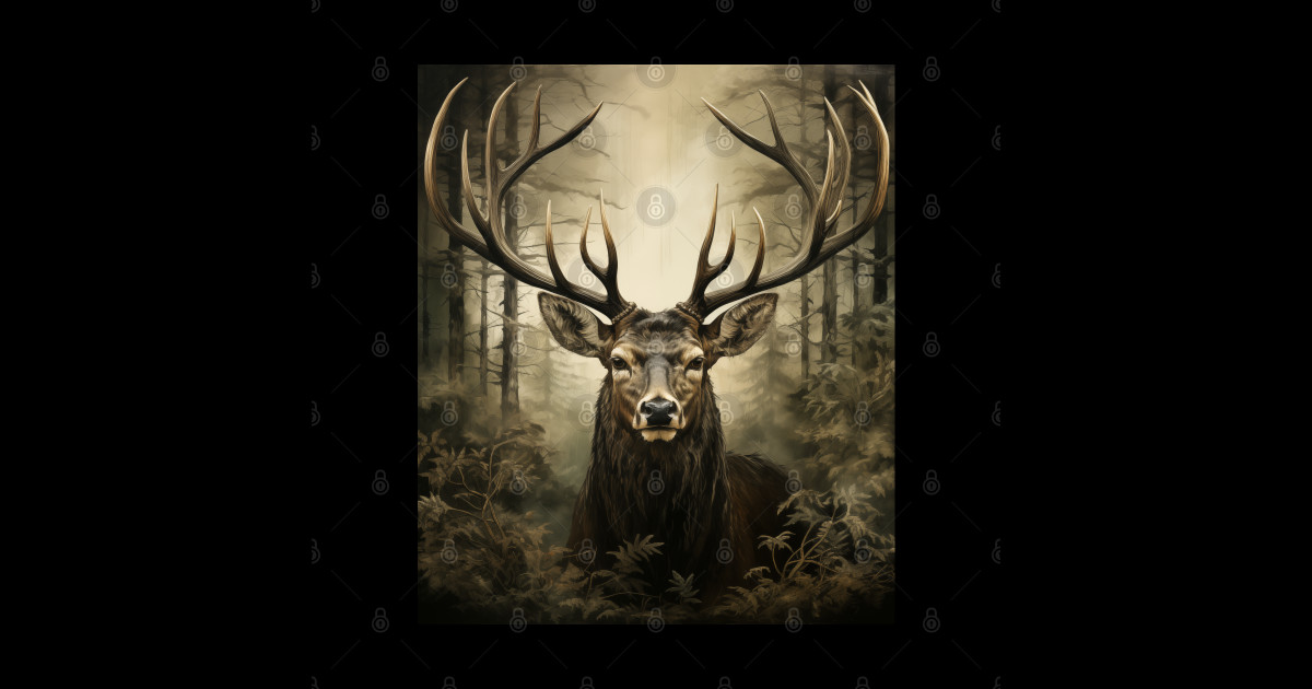 Trophy Buck Deer Illustration Portrait - Deer - Sticker | TeePublic