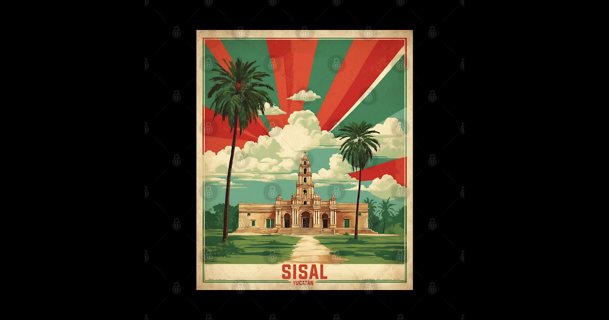 Sisal Yucatan Mexico Vintage Tourism Travel Retro - Mexico - Sticker ...
