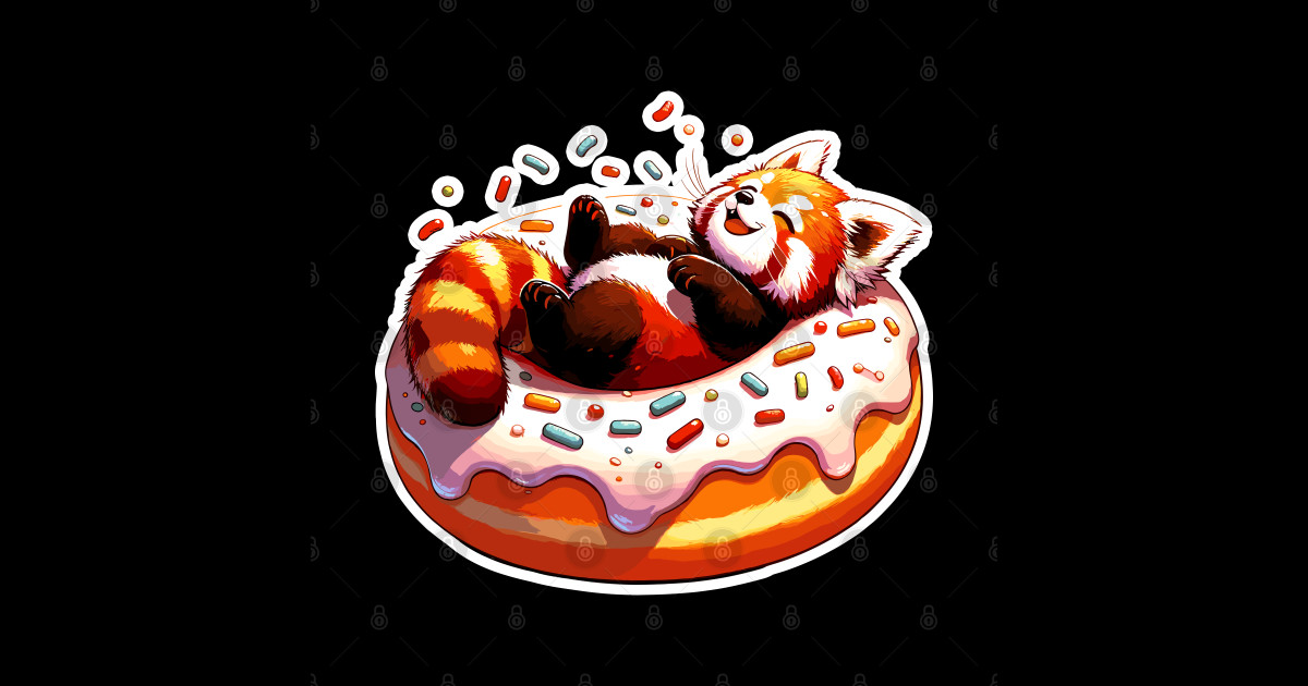 Kawaii Red Panda Chilling on Donut - Red Panda - Sticker | TeePublic