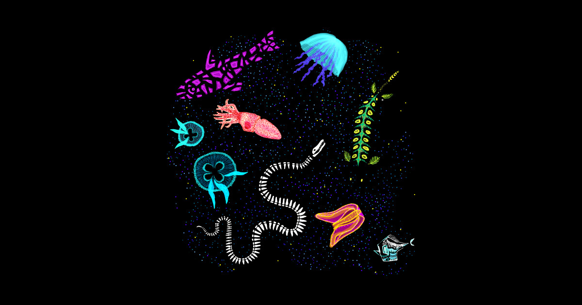 Bioluminescent Ocean Sea Creatures - Bioluminescent - Sticker | TeePublic