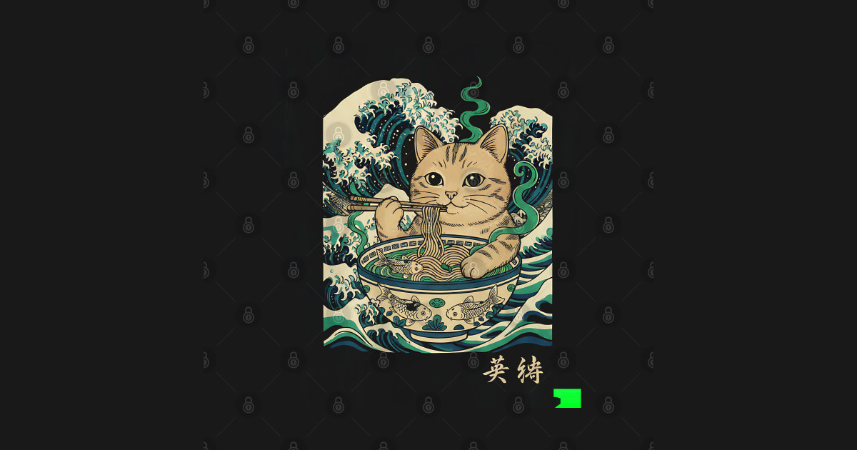 Lucky Japanese Ramen Cat St Patrick Ukiyo-e - Japanese Cat - T-Shirt ...