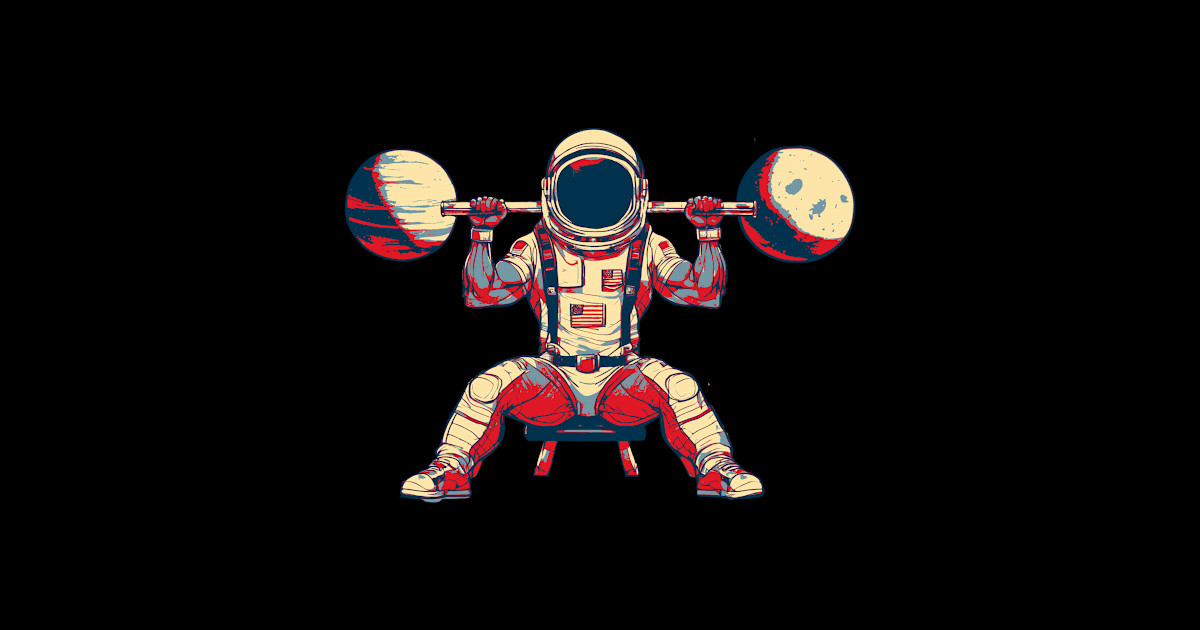 Astronaut Bodybuilder Lifting Planets - Bodybuilding - Sticker | TeePublic