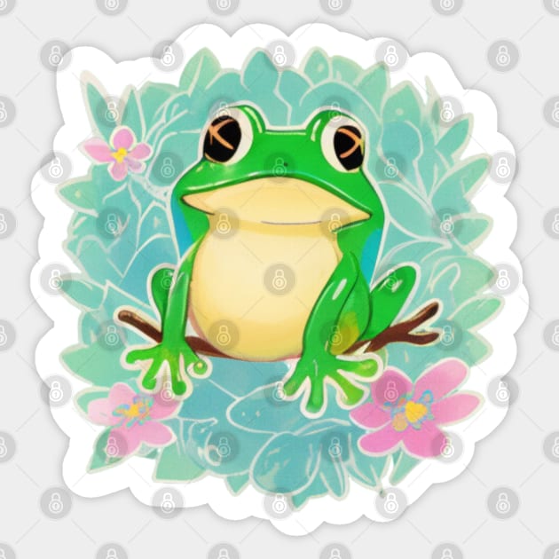 Cute Little Tree Frog on a Floral background - Frog - Sticker | TeePublic