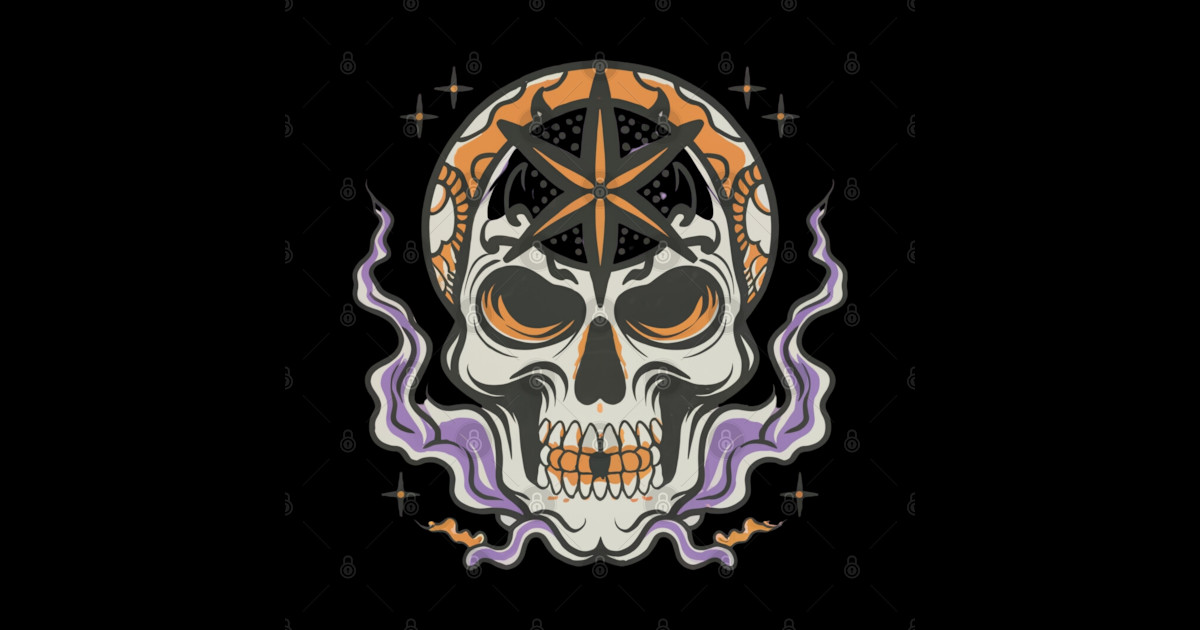 Spooky Star Sign Skull Tattoo - Skeleton Illustration - Posters and Art ...