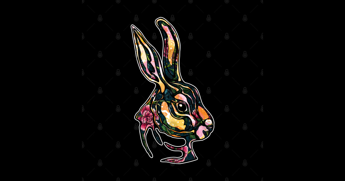 Floral rabbit hand drawn illustration, hippie decorative bunny face ...