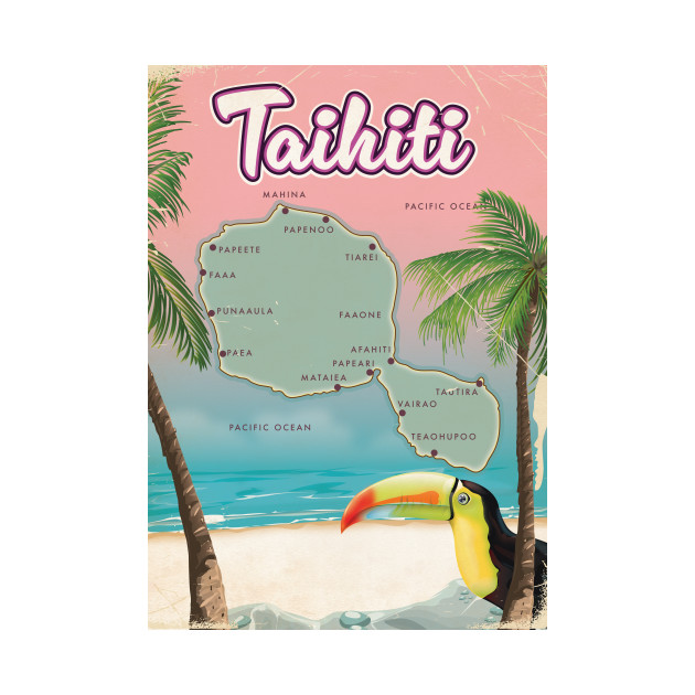 Tahiti Retro travel map - Tahiti Retro Travel Map - T-Shirt | TeePublic