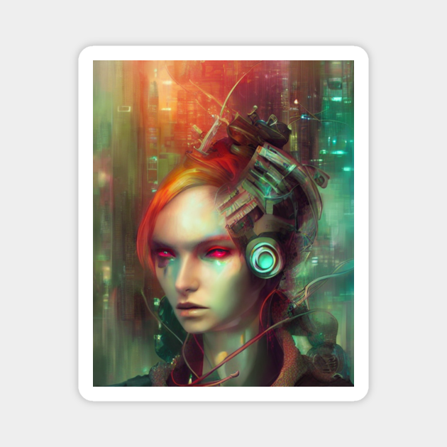 Red Cyberpunk Girl - Cyberpunk - Magnet | TeePublic