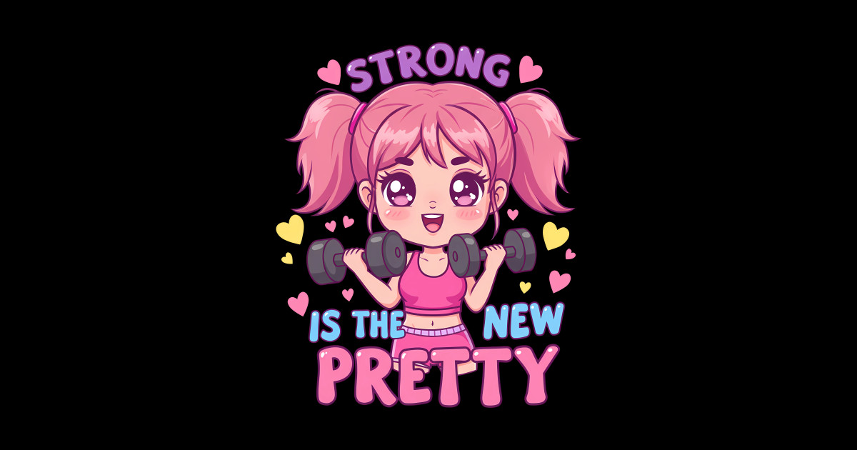 Cute Anime Chibi Girl "Strong Is The New Pretty" Gift Idea for Workout ...
