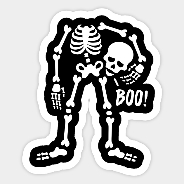 Boo! Skeleton holding skull Halloween - Dark Humour - Sticker | TeePublic