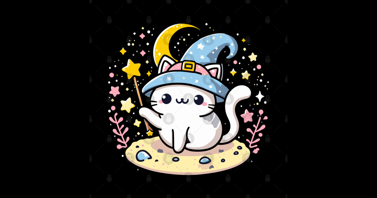 Cute kawaii magic cat - Cat Magic - Posters and Art Prints | TeePublic
