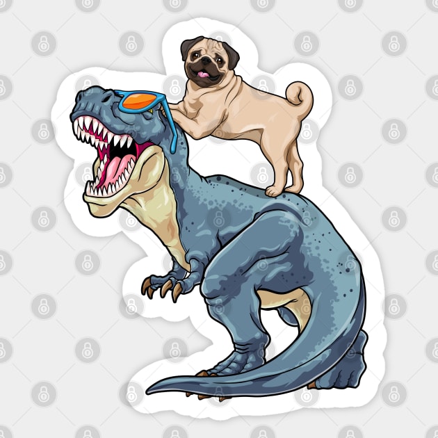 The T-Rex Rider - Pug - Sticker | TeePublic
