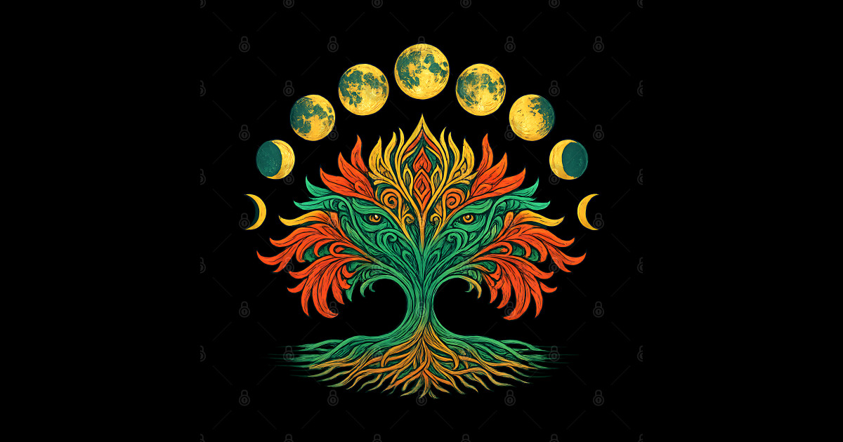 Phases of the Moon Retro 60's and 70's Vibe Tree - Retro Moon Tree ...