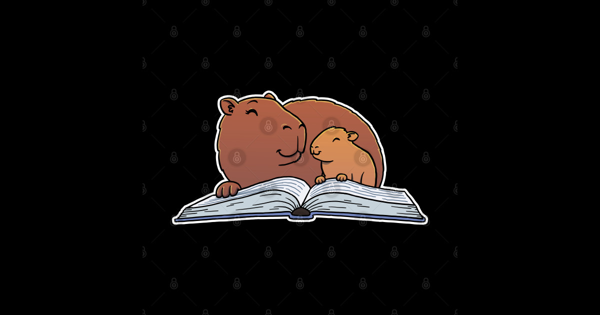Capybara Mom Reading Book to Child - Capybara - Sticker | TeePublic