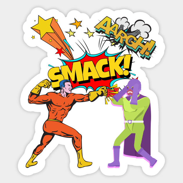 Retro Superhero Fight - Superhero - Sticker | TeePublic