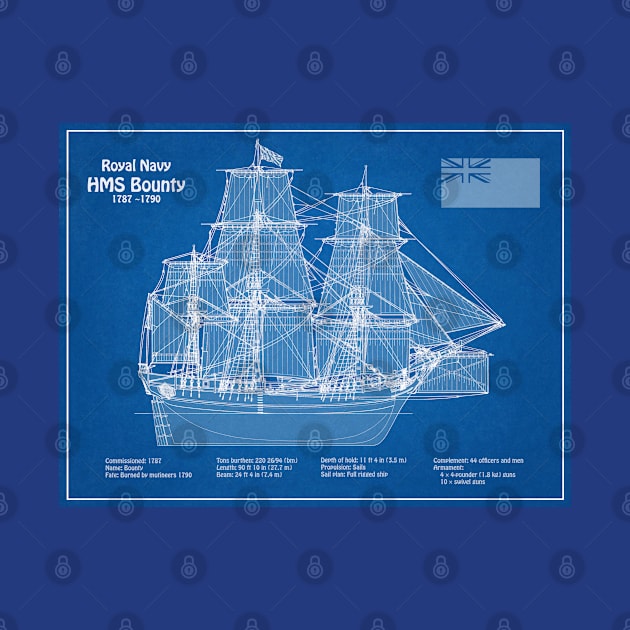 HMS Bounty. William Bligh mutiny ship - ABD - Drawing Illustration ...