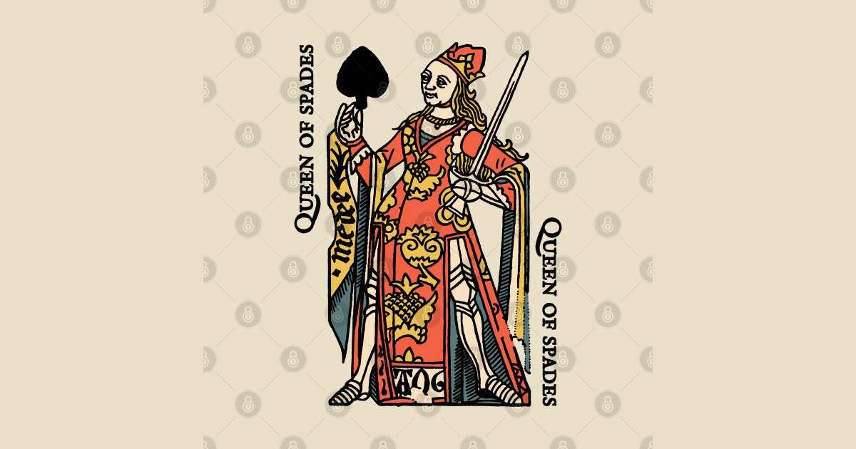 Vintage Character of Playing Card Queen of Spades - Vintage Retro - T ...