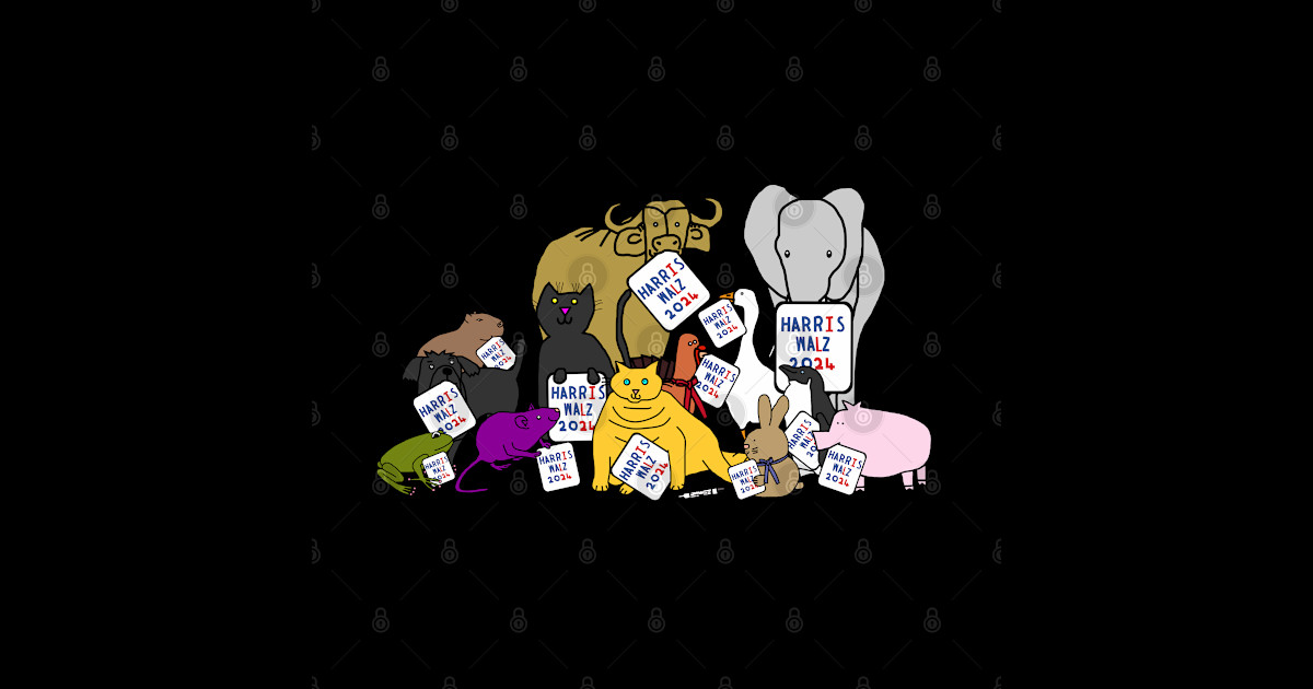 Election Group of Cute Animals with Harris Walz 2024 Signs - Harris ...