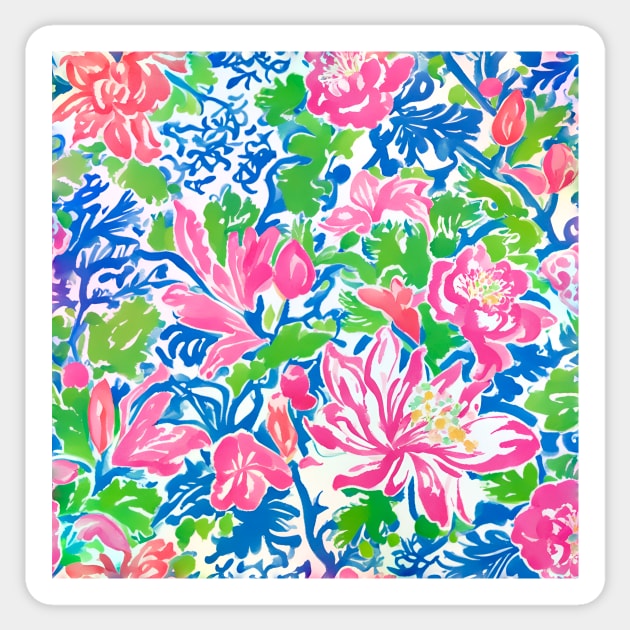 Preppy tiger lilies, peonies and leaves - Preppy Colors - Sticker ...