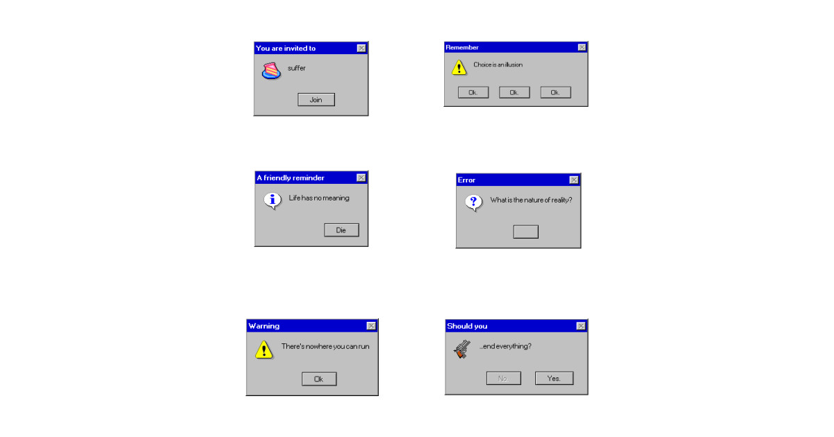 Sad W95 Error Messages - sticker sheet - Vaporwave Aesthetic - Sticker ...