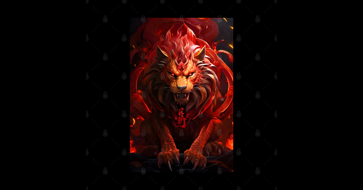 The King Lion In Glowing Red Fire - Lion - Posters and Art Prints ...