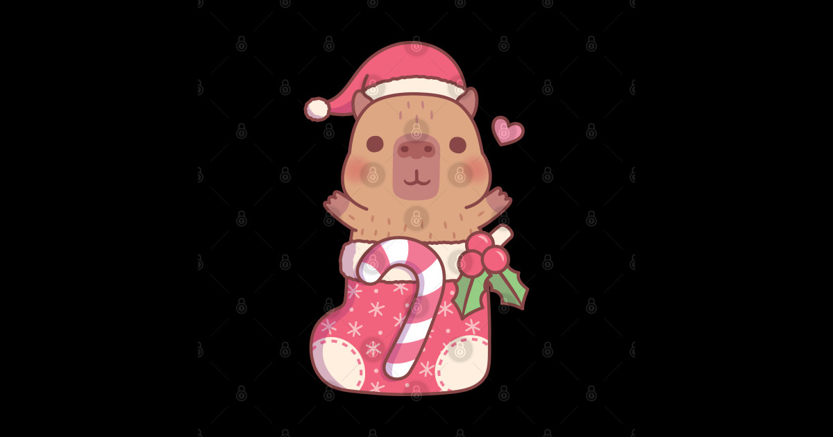 Cute Capybara In Christmas Stocking With Candy Cane And Mistletoe ...
