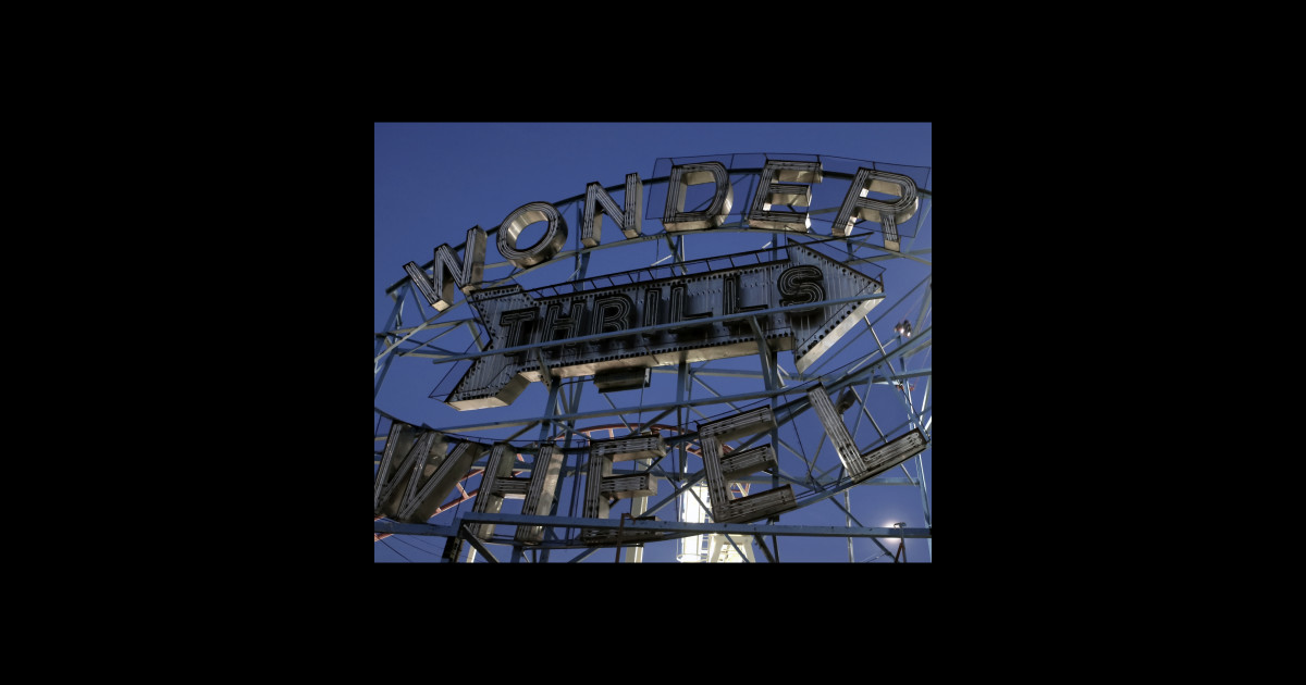 Vintage "Wonder Wheel Thrills" sign at the Astroland amusement park at ...