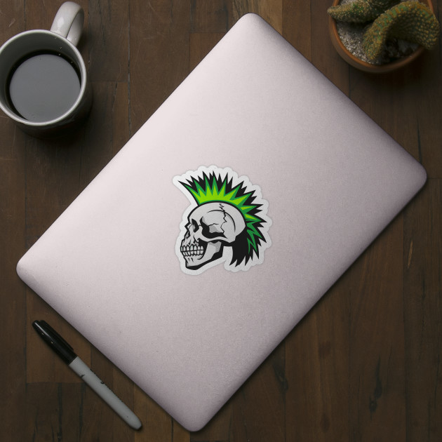 Cartoon Skull with Green Mohawk - Skull Mohawk - Sticker | TeePublic