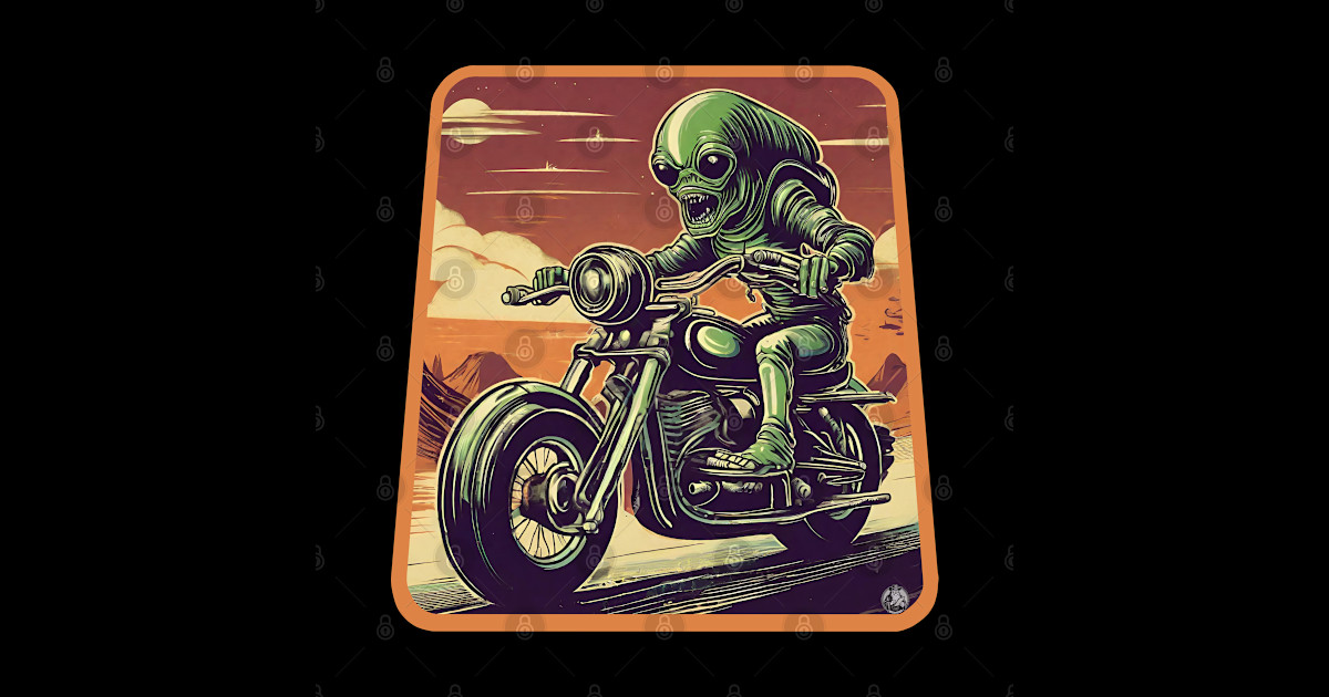 Alien motorcycle rider - Motorcycle - Sticker | TeePublic