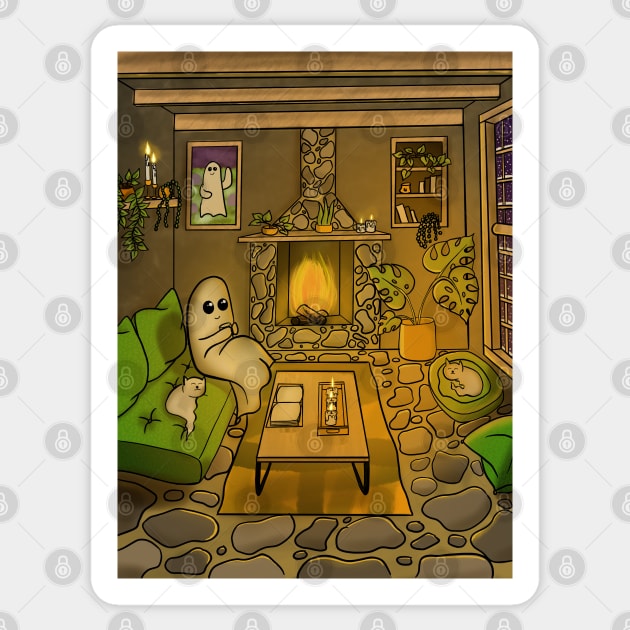 Cozy Ghost - Spooky - Sticker | TeePublic