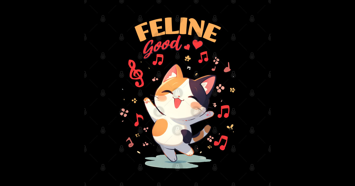 Feline Good Happy Calico Cat Dancing to Music Cute Kawaii Illustration ...