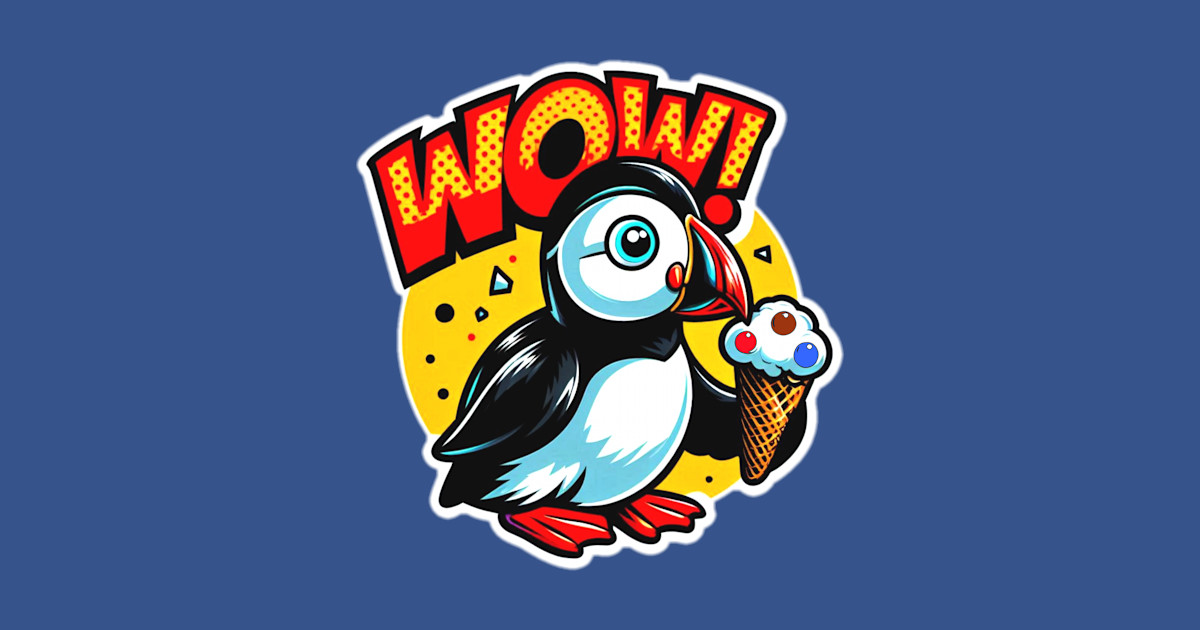 PUFFIN EATING ICE CREAM - Puffin Eating Ice Cream - T-Shirt | TeePublic