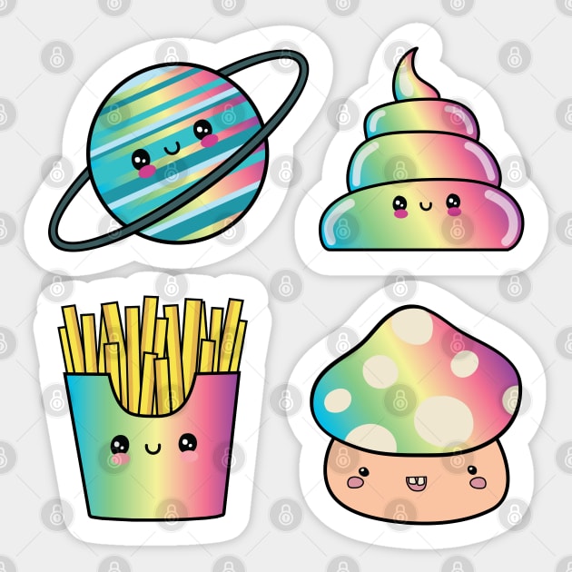 Cute Rainbow Planet Poop Fries Mushroom - Rainbows - Sticker | TeePublic
