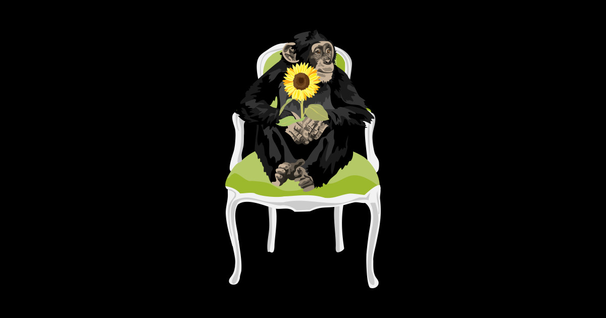 Chimp in a chair with a sunflower - Chimpanzee - Posters and Art Prints ...
