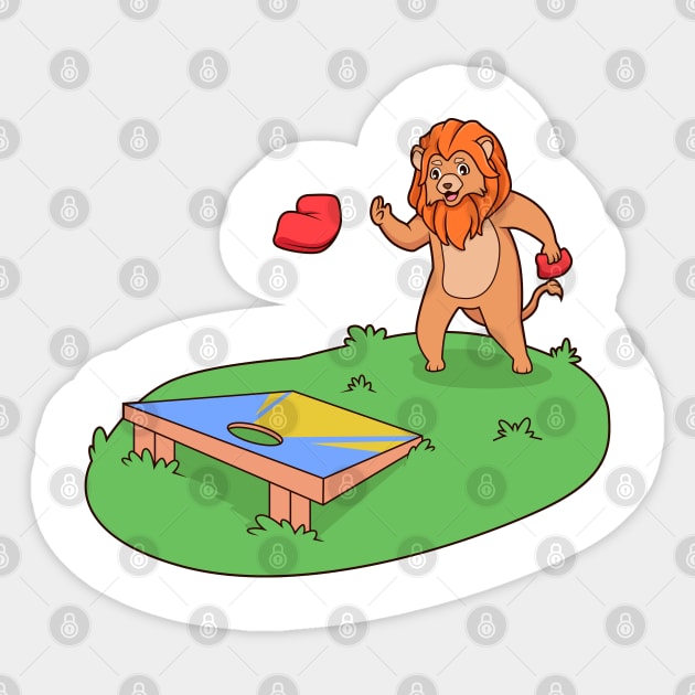 Lion playing cornhole - Cornhole Lion - Sticker | TeePublic