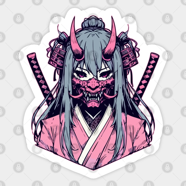 Samurai Girl In Oni Mask - Samurai Girl - Sticker | TeePublic