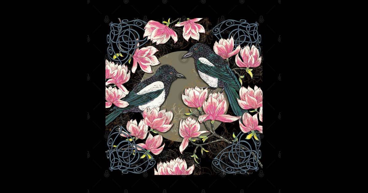Celtic Magpies & Magnolias - Magpie - Sticker | TeePublic