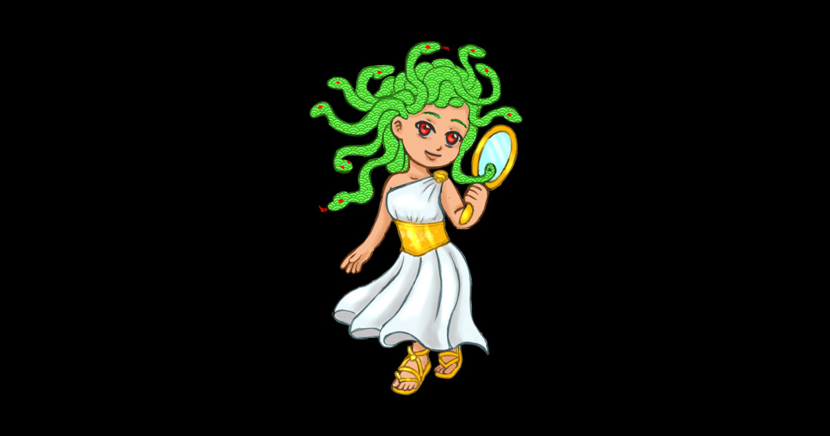 Chibi medusa holding a mirror - Medusa Mythology - Sticker | TeePublic