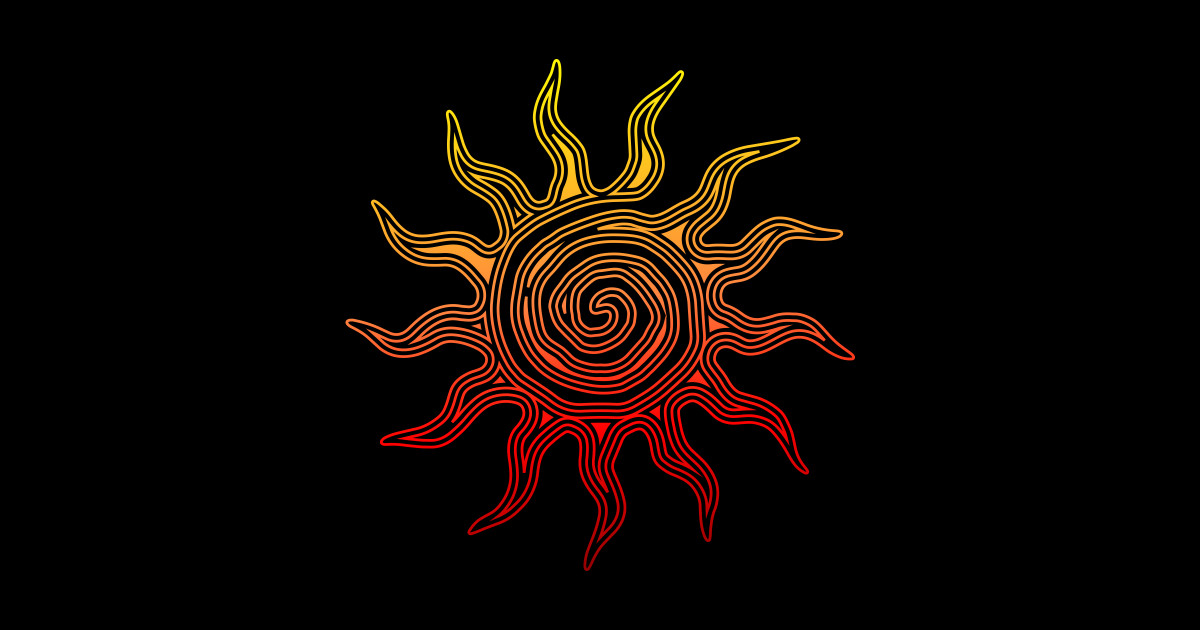 Bright stylized sun symbol in yellow and red - Sun Symbol - Sticker ...