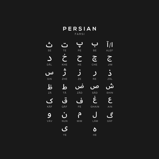 Persian Alphabet Chart, Farsi Language Chart, Black - Persian - Hoodie ...