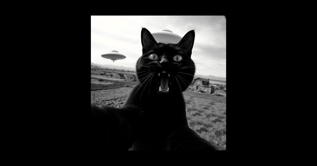 Black Cat Selfie With Alien UFO Funny Cat - Funny Cat Selfie With Ufos ...