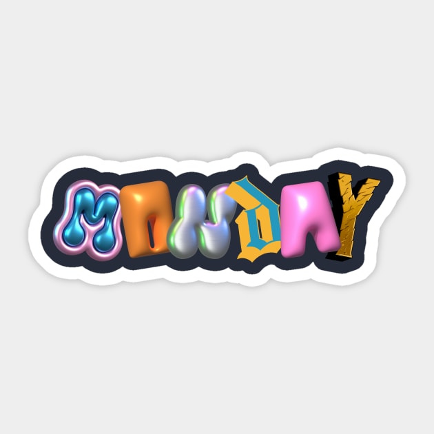 Monday 3D Lettering - Typographic Designs - Sticker | TeePublic