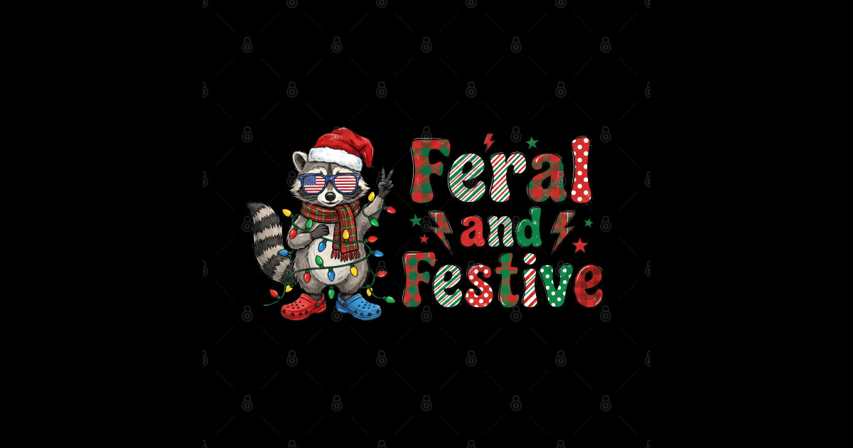 Funny Feral and Festive Raccoon with Christmas Lights - Christmas ...