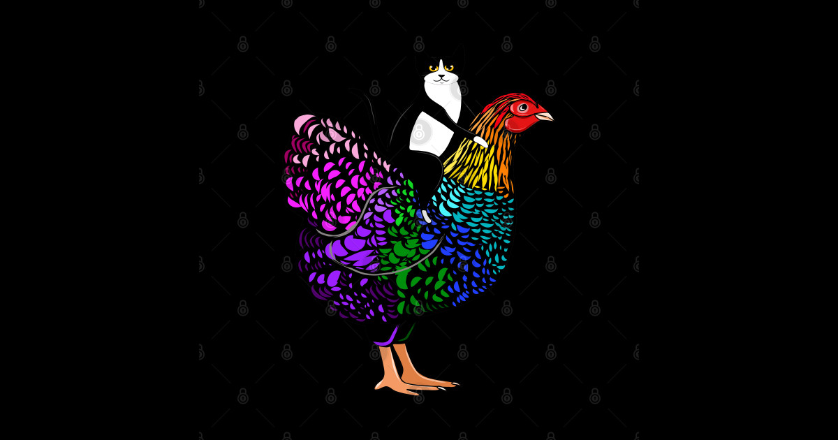 Rainbow Chicken Ride - Cats - Sticker | TeePublic