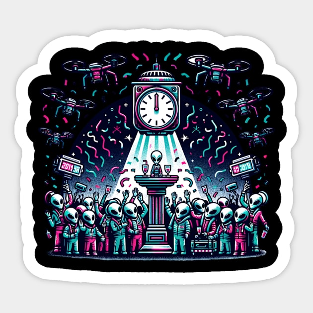 Alien New Year - New Year 2024 - Sticker | TeePublic
